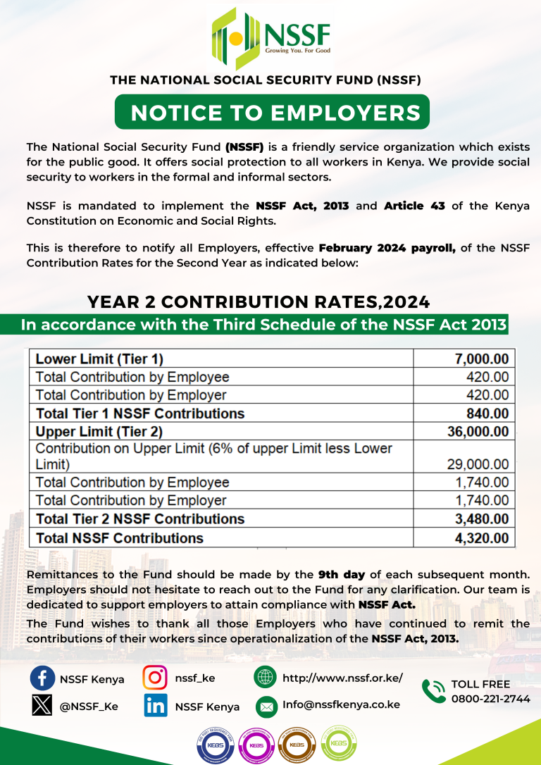 NOTICE TO EMPLOYERS ON THE UPDATED NSSF RATES – NSSF Kenya