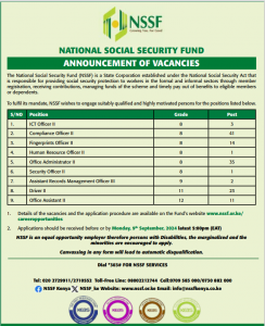ANNOUNCEMENT OF VACANCIES – NSSF Kenya